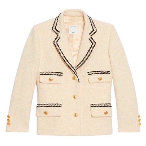 Sandro | Jackets & Coats | Sandro Ivory Blazer With Black Detailing ...
